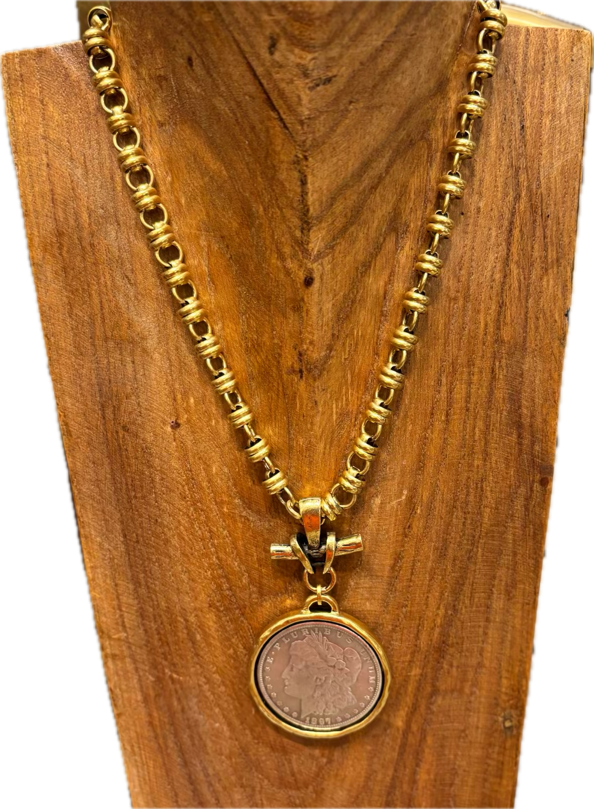 Silver Coin with Gold Rollo Chain – Youre Invited Too/ dba The Iron Place