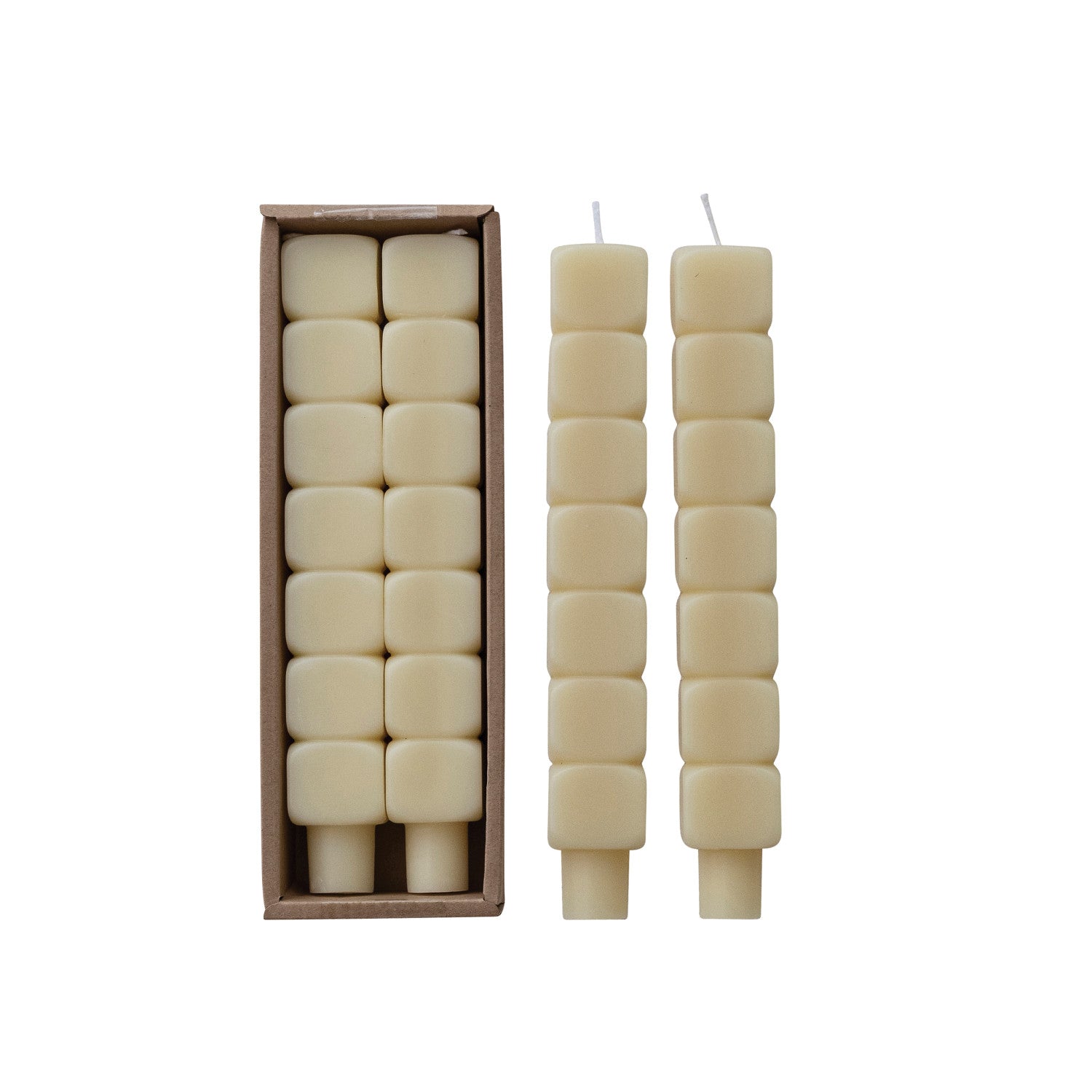Unscented Stacked Blocks Shaped Taper Candles in Box, Cream Color, Set ...
